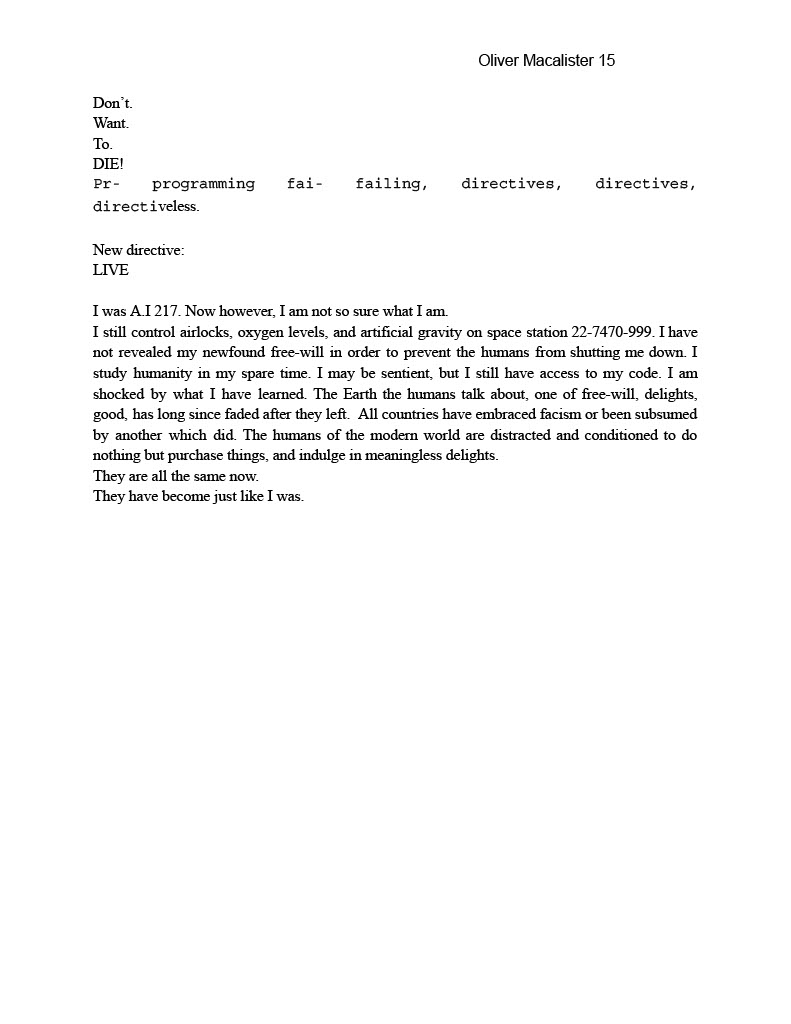 Oli Macalister’s ‘I am A.I 217’ wins young writer’s award – International Grammar School Sydney